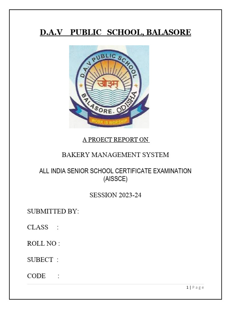 Bakery Management System Project Report | PDF
