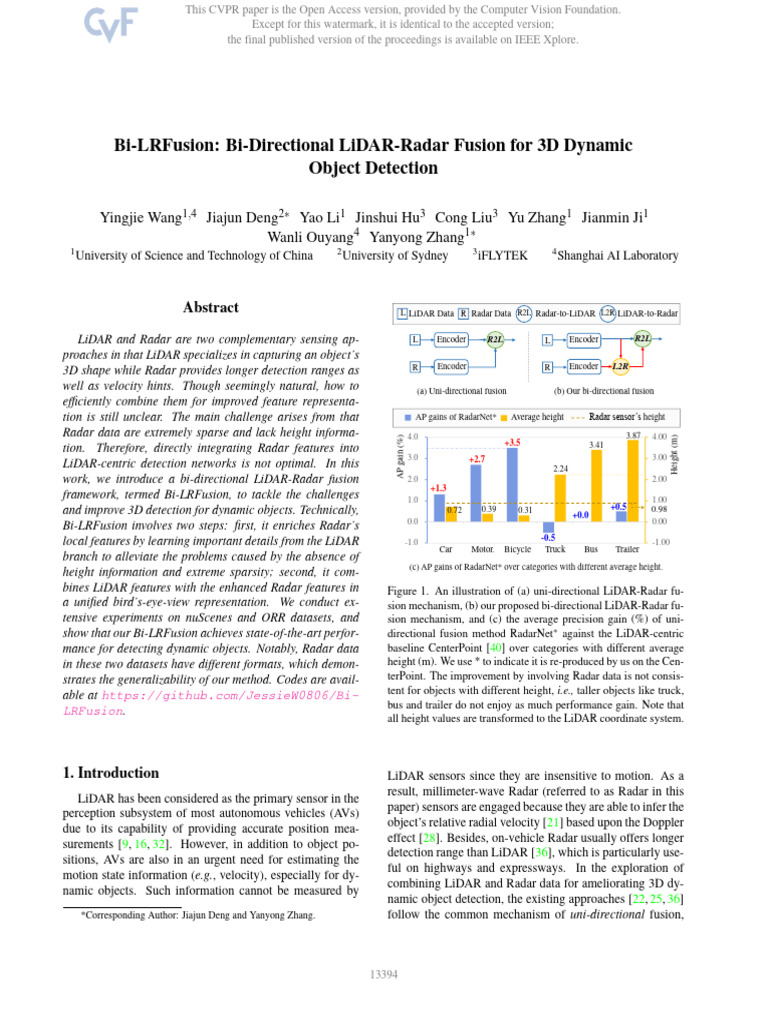 Wang Bi-LRFusion Bi-Directional LiDAR-Radar Fusion For 3D Dynamic Object Detection CVPR 2023 ...