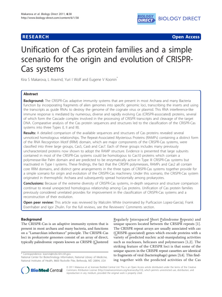 Unification of Cas Protein Families and A Simple Scenario For The Origin and Evolution of ...