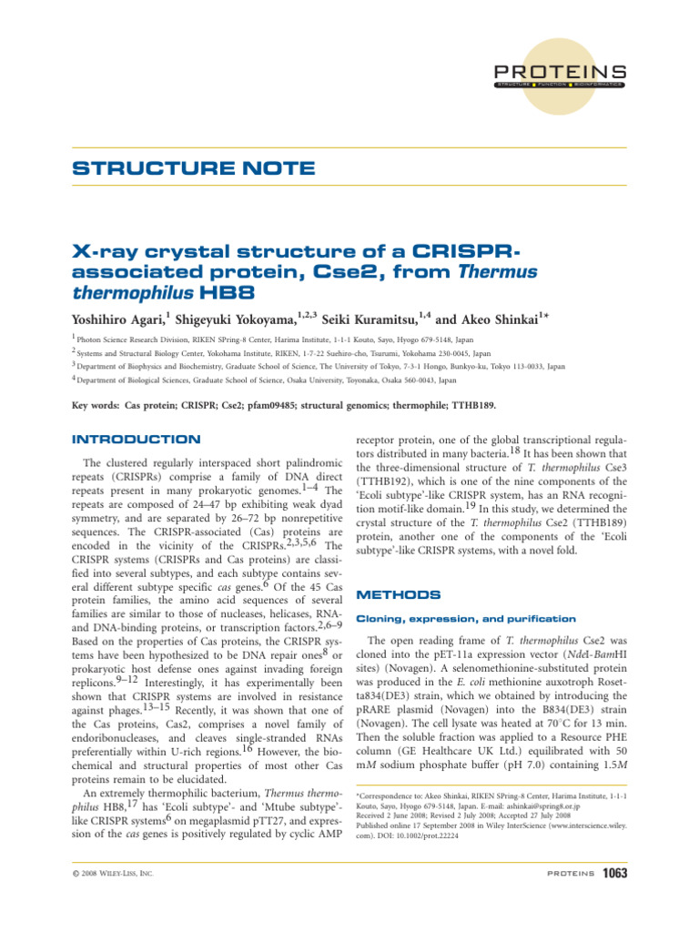 X-Ray Crystal Structure of A CRISPRassociated Protein, Cse2, From ...