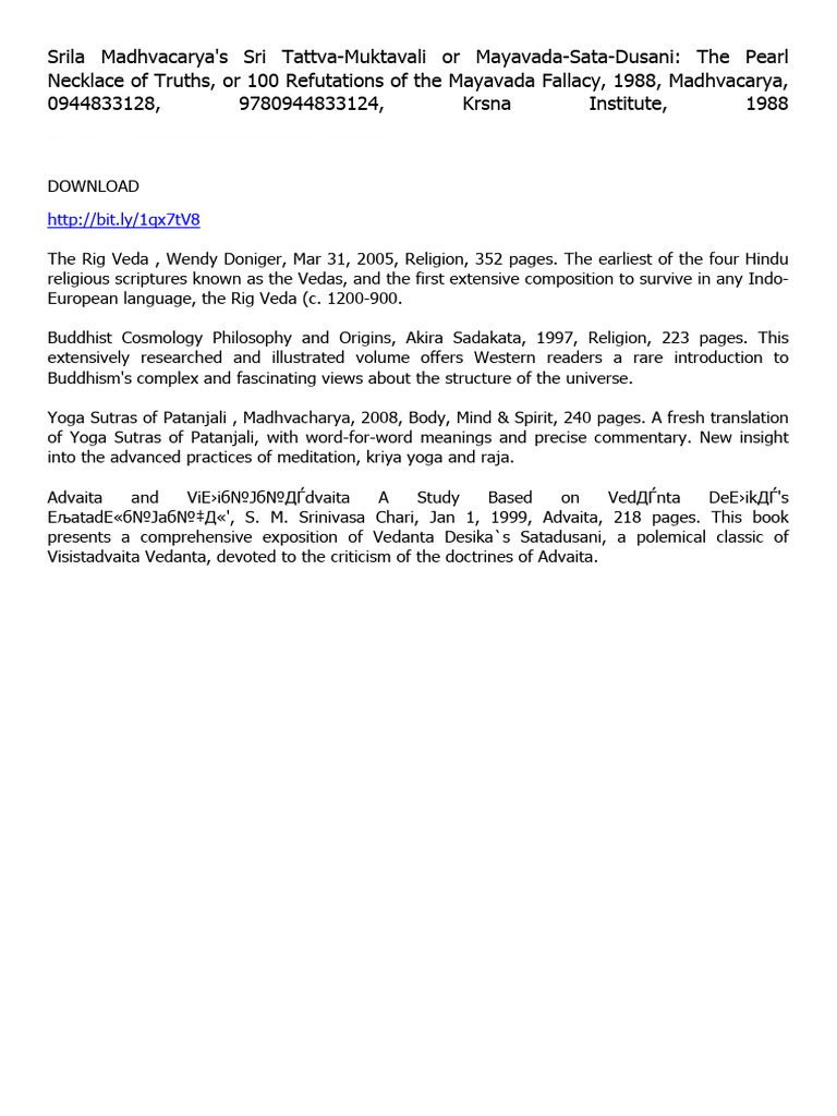 Srila Madhvacaryas Sri Tattva Muktavali or Mayavada Sata Dusani The ...