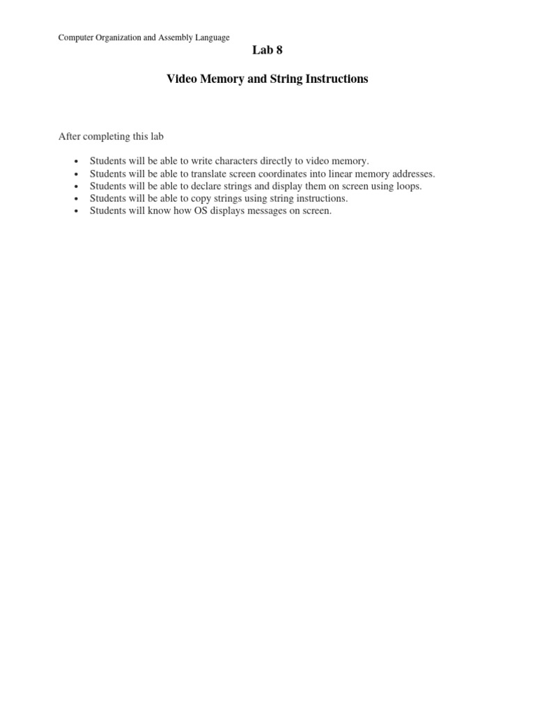 Lab8 (Video Memory) | PDF | String (Computer Science) | Assembly Language