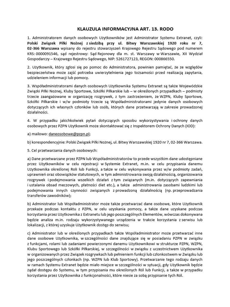 Klauzula Informacyjna Rodo | PDF