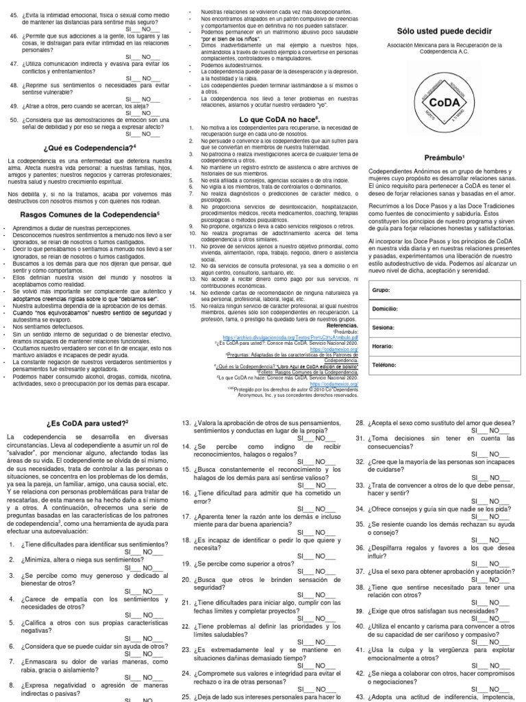 Saber Si Eres Codependiente Triptico-Hospitales | PDF | Psicología Social | Ciencias del ...
