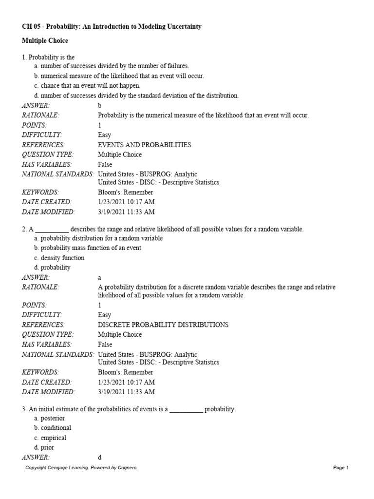 CH 05 Probability An Introduction To Modeling Uncertainty | PDF | Probability Distribution ...