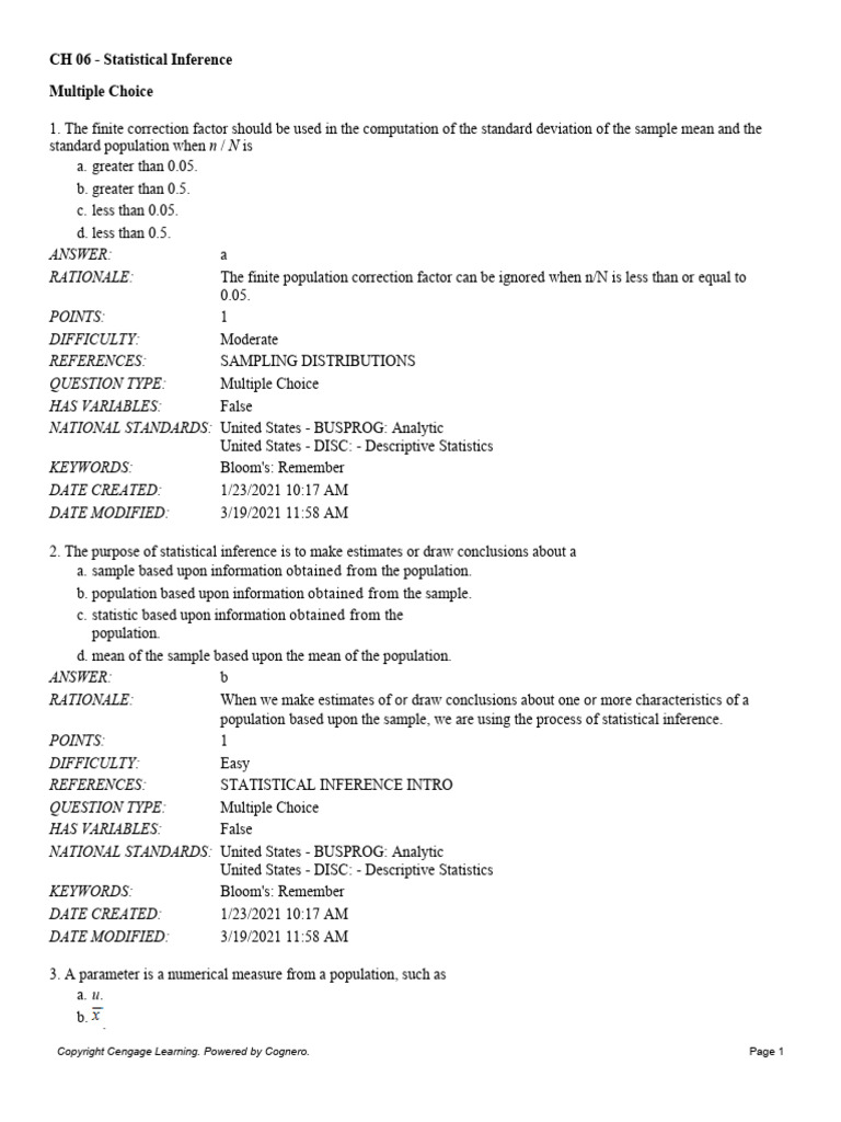 CH 06 Statistical Inference | PDF | Statistical Significance | Statistics
