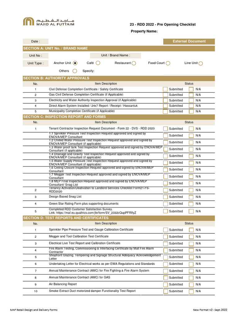 Retail Pre-Opening Checklist | PDF