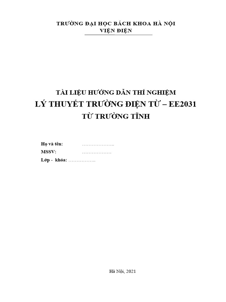 Tài liệu thí nghiêm học phần EE2031- làm buổi 1 | PDF