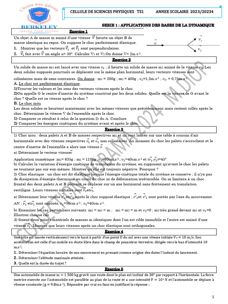 Serie Applications Des Bases 2024 TS1 Berkeley | PDF | Sciences et ...