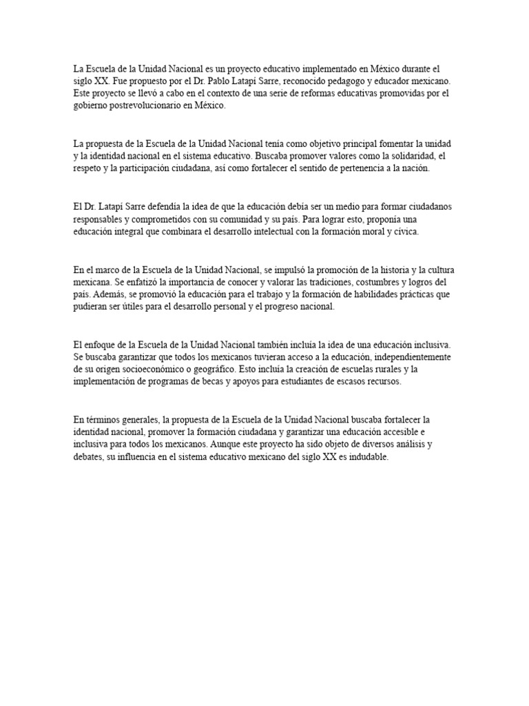 Escuela de la Unidad Nacional en México | PDF | Ciencias sociales ...