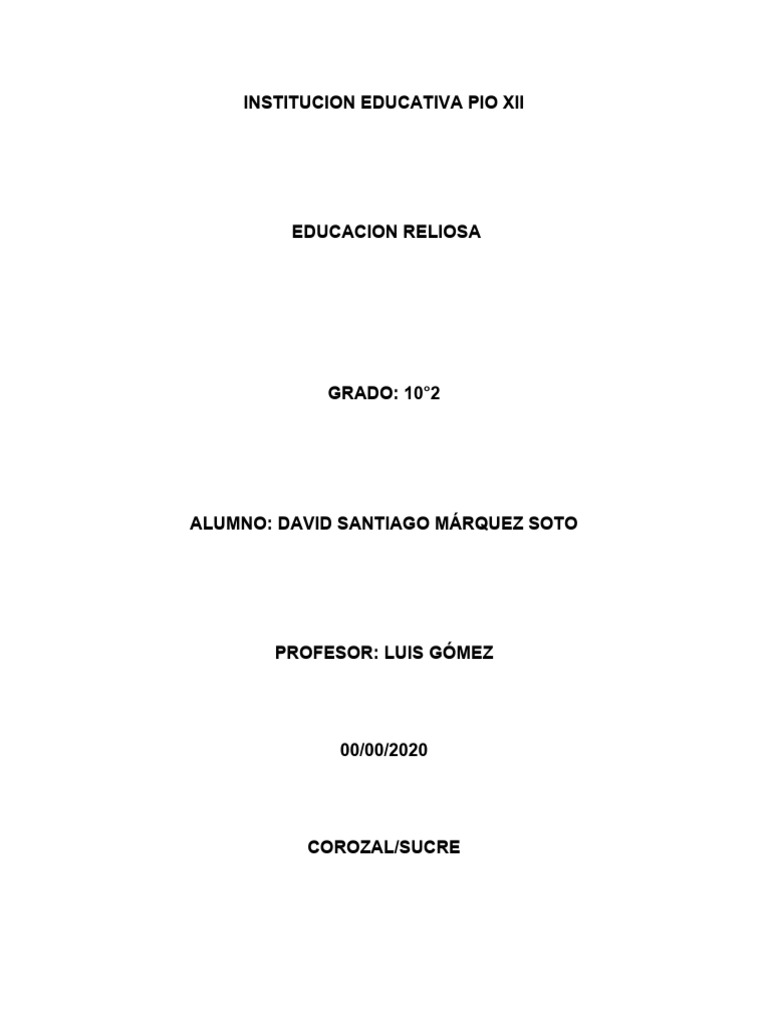 Trabajo de Religión 10°2 David Márquez | PDF