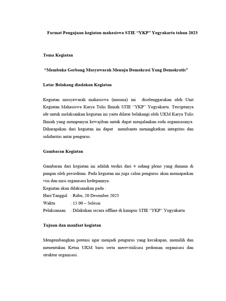 Format Pengajuan Kegiatan Mahasiswa STIE | PDF | Bisnis