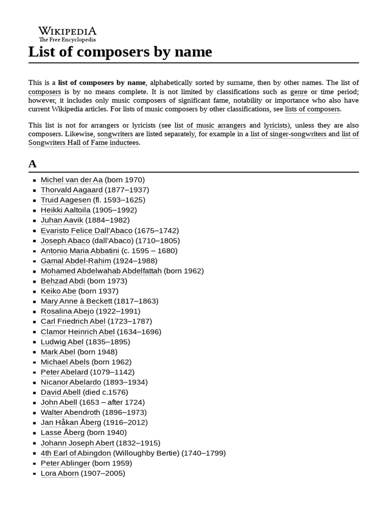 List of Composers by Name | PDF | Composers | Music