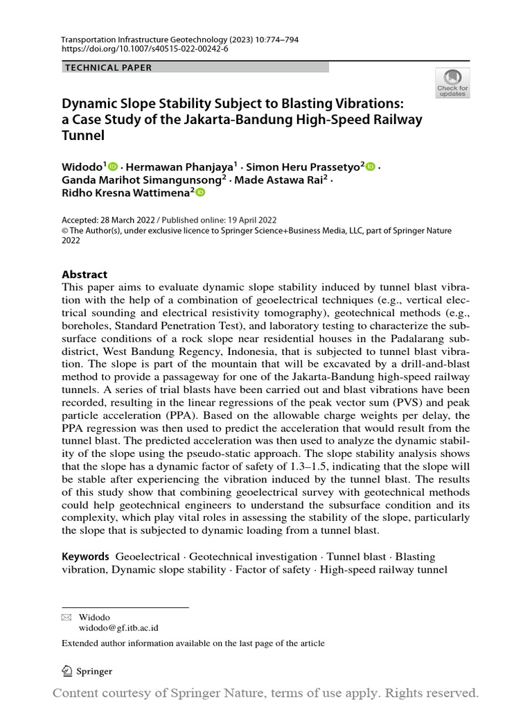 Dynamic Slope Stability Subject To Blasting Vibrat | PDF | Geotechnical ...