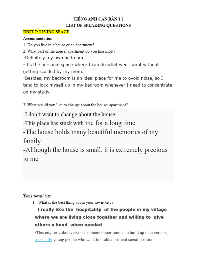 Tacb 1.2 - List of Speaking Questions | PDF | Social Science | Lifestyle