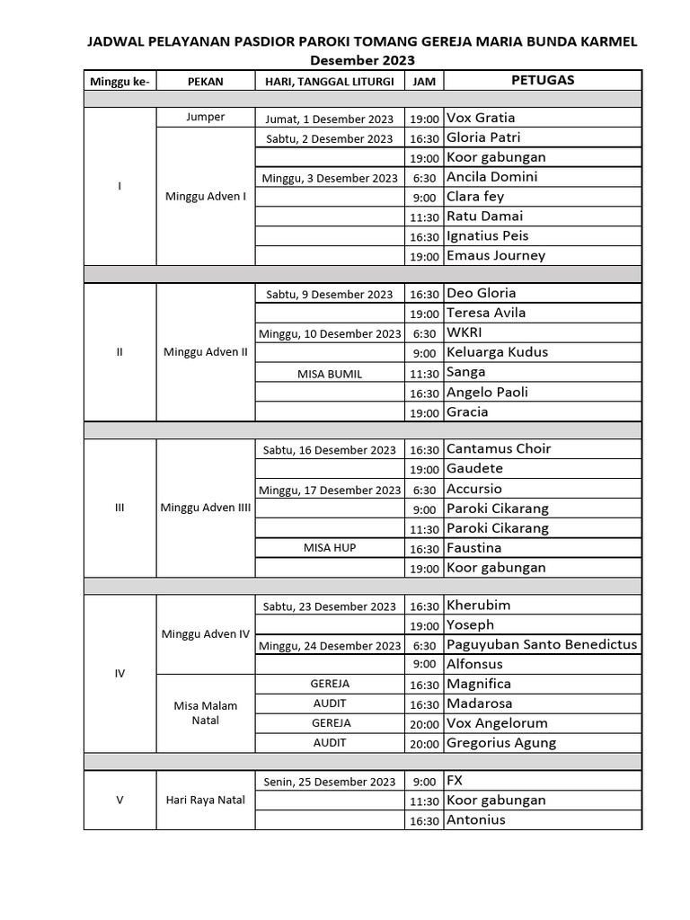 Jadwal Desember 2023 | PDF