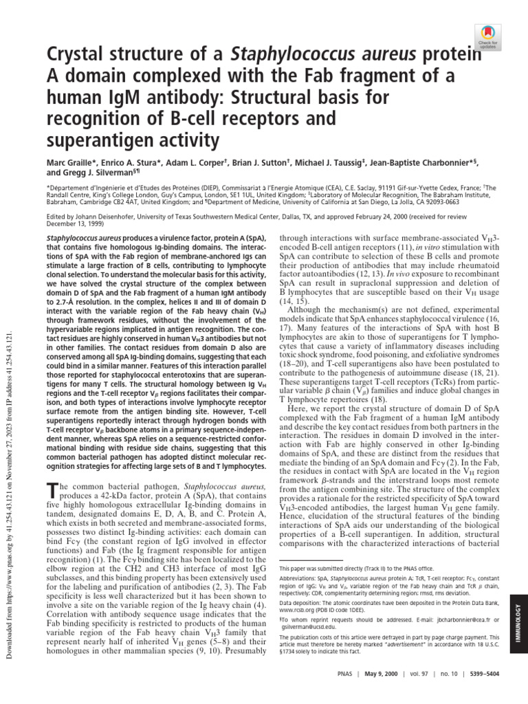 Graille Et Al 2000 Crystal Structure Of A Staphylococcus Aureus Protein A Domain Complexed With