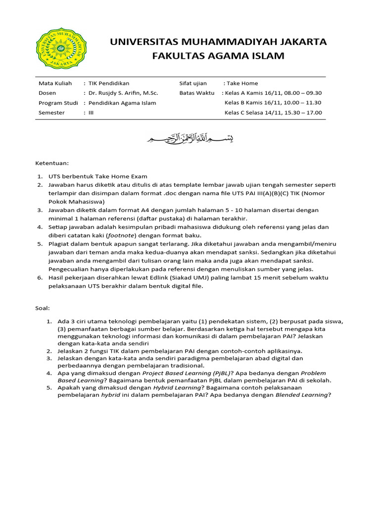 Uts Tik Pai Soal | PDF | Kesehatan Holistik | Sains & Matematika