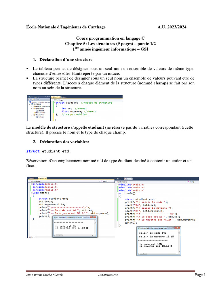 Chapitre 5 Les Structures Partie 1 | PDF