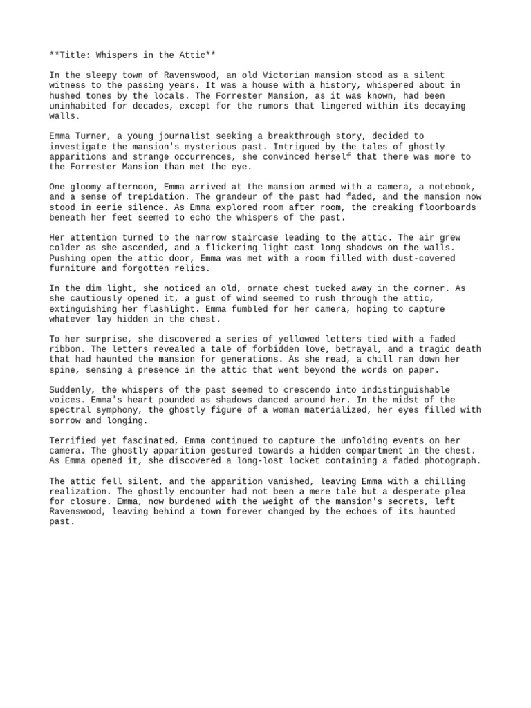 Whispers in The Attic Story | PDF | Mystery, Thriller & Crime Fiction