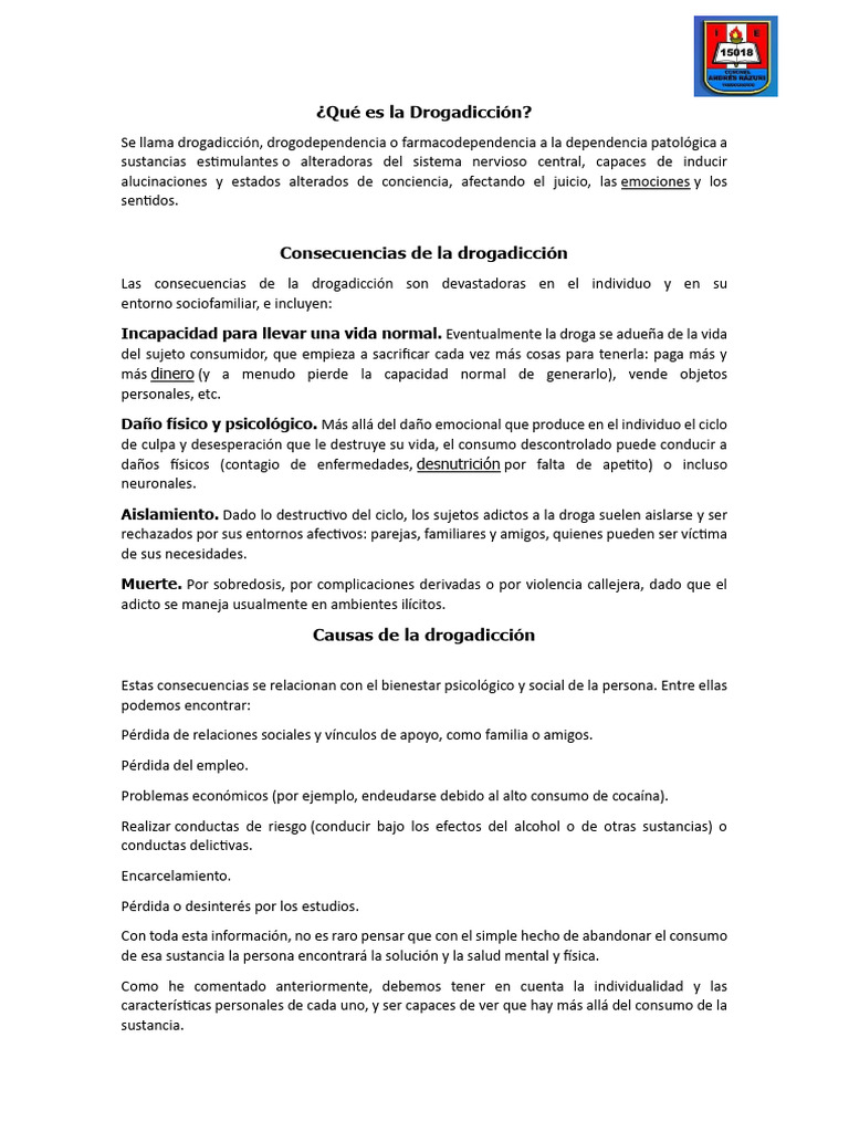 Qué Es La Drogadicción | Descargar gratis PDF | La dependencia de sustancias | Ciencias del ...