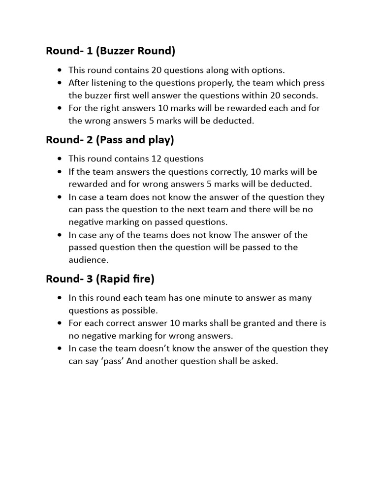 Quiz Competition Round Formats | PDF
