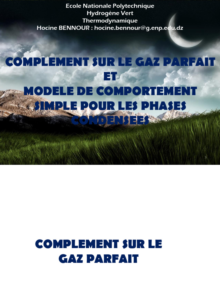 Cours 4 - Complément Sur Le Gaz Parfait Et Modèle de Comportement ...