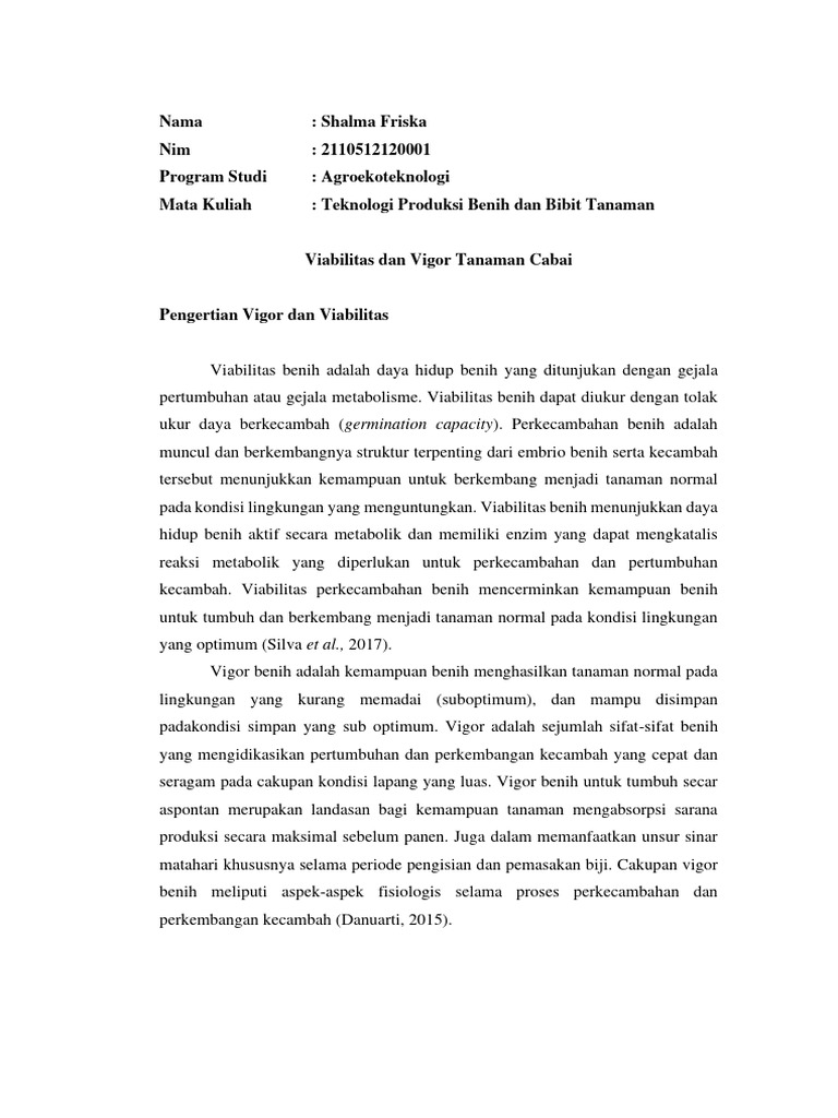 Viabilitas Dan Vigor Benih Cabai | PDF