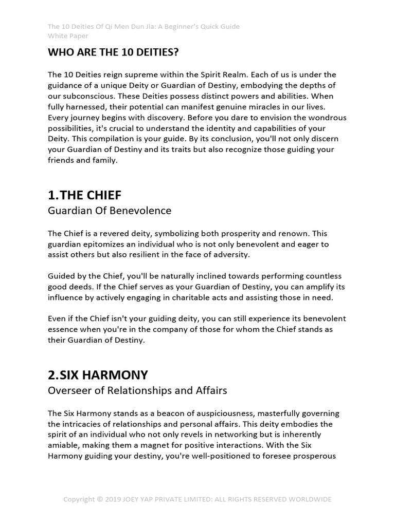 The 10 Deities of Qi Men Dun Jia - A Beginner's Quick Guide | PDF ...