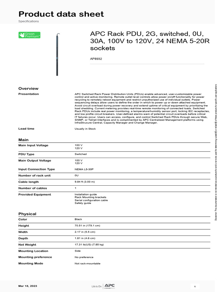 NetShelter Switched Rack PDUs - AP8932 | PDF | Ac Power Plugs And ...