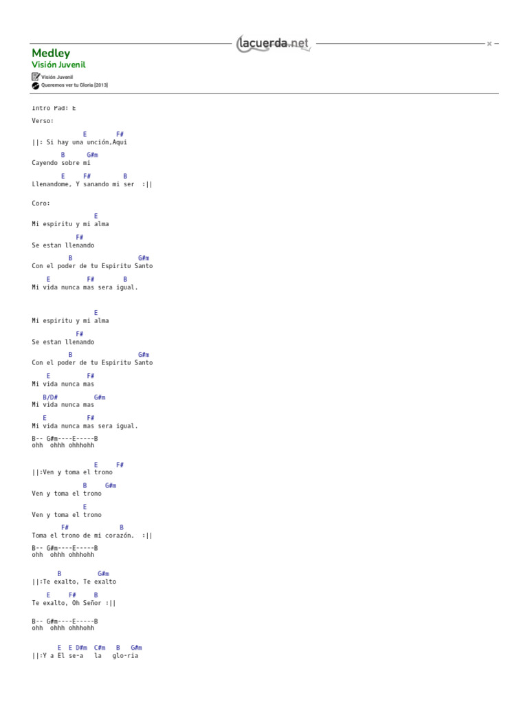 Medley Visión Juvenil: Letras y Acordes | PDF