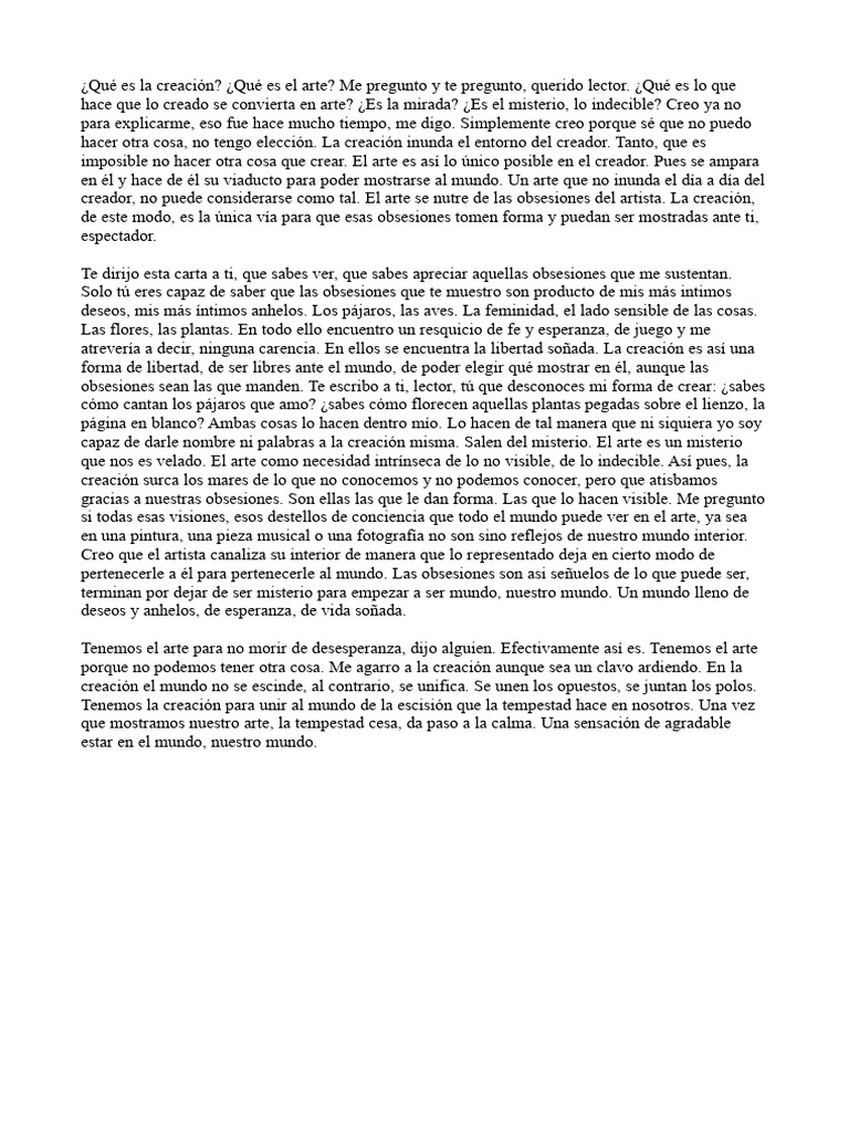 Carta Abierta Sobre La Creación, Por Francisca Pageo | PDF | Arte