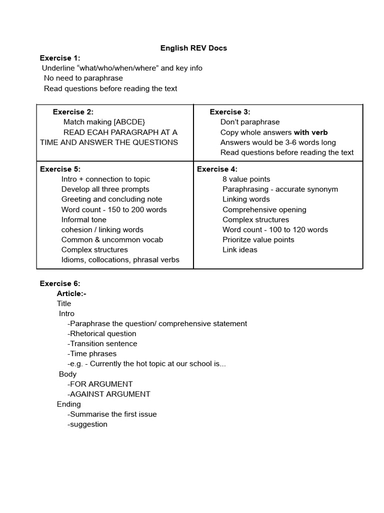 English Handout - Grade 10 | PDF