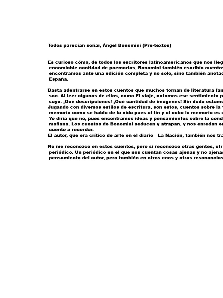 Cuentos de Ángel Bonomini: Memoria y Estilo | PDF