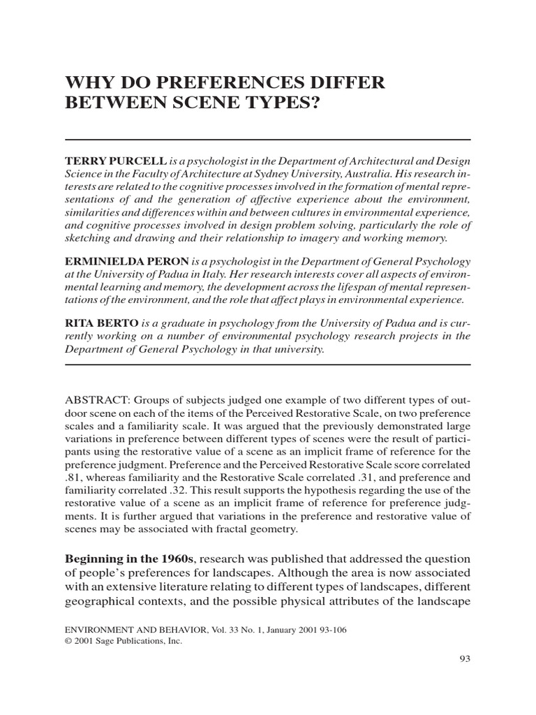 Purcell Et Al 2001 Why Do Preferences Differ Between Scene Types | PDF ...