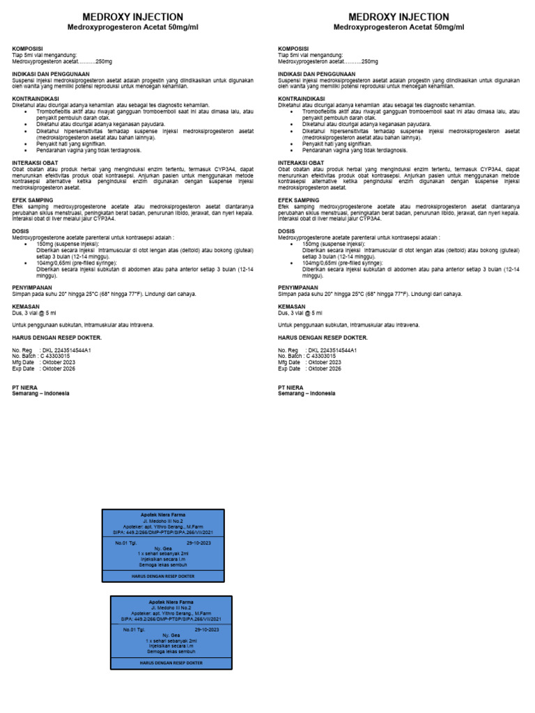 Medroxy Injection: Kontrasepsi Progestin | PDF