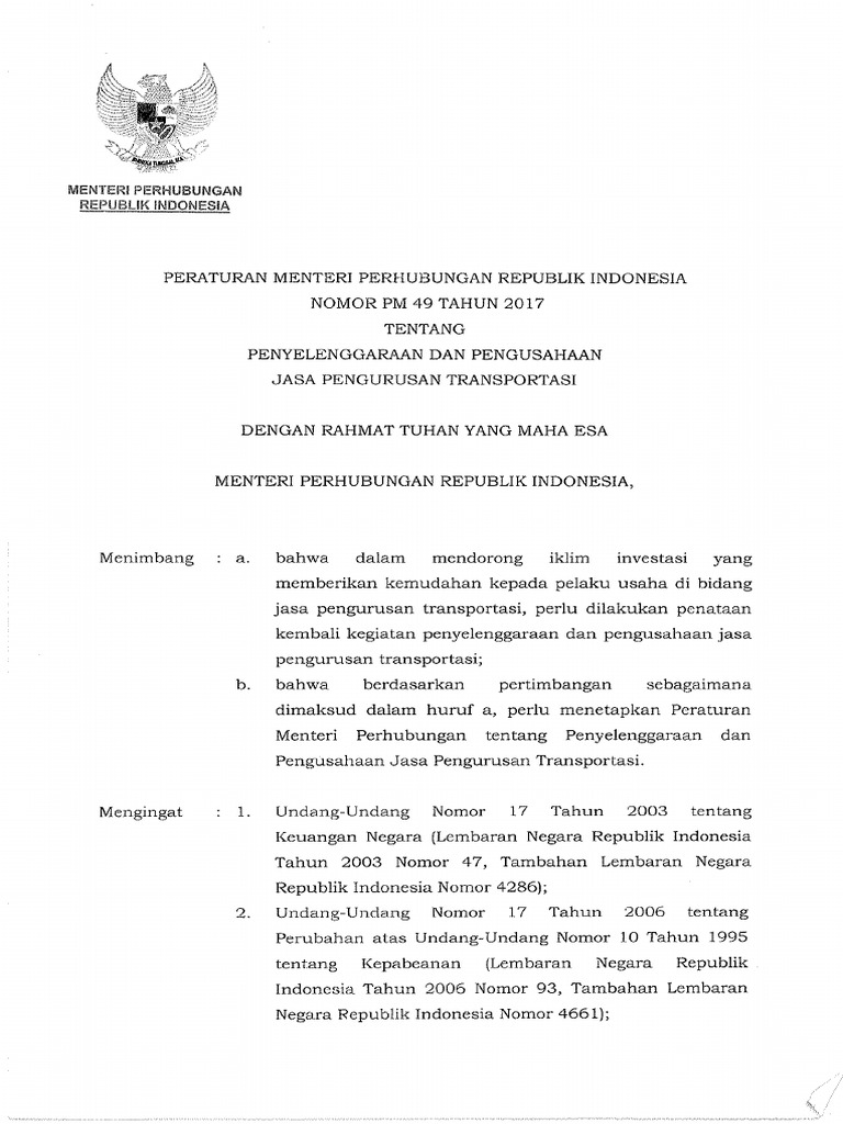 PM 49 Tahun 2017: Jasa Transportasi | PDF