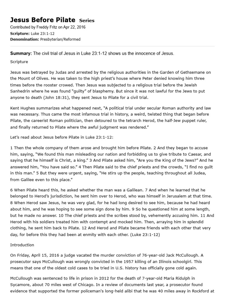 Jesus Before Pilate and Herold - Sermon | PDF | Herod Antipas | Jesus