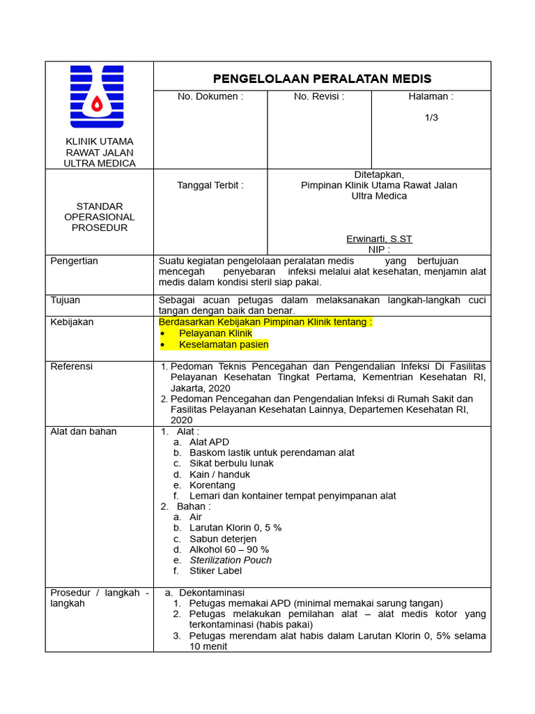 Sop Pengelolaan Peralatan Medis | PDF | Pengembangan Diri | Kesehatan Holistik