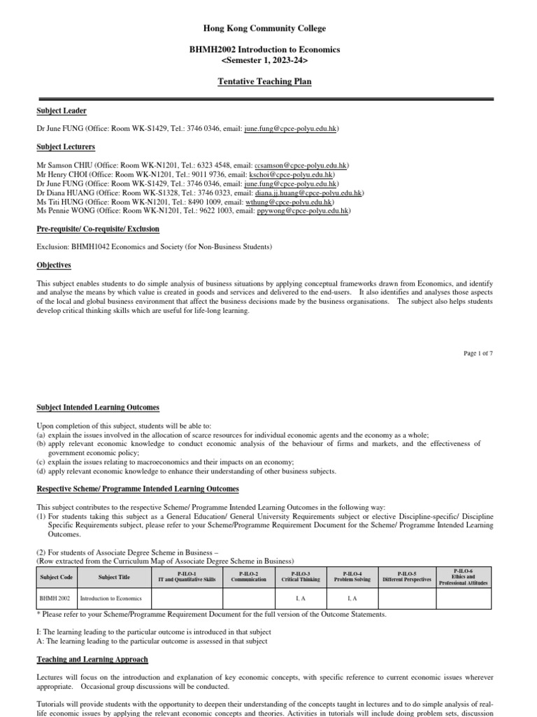BHMH2002 Economics Course Overview | PDF | Macroeconomics | Market ...