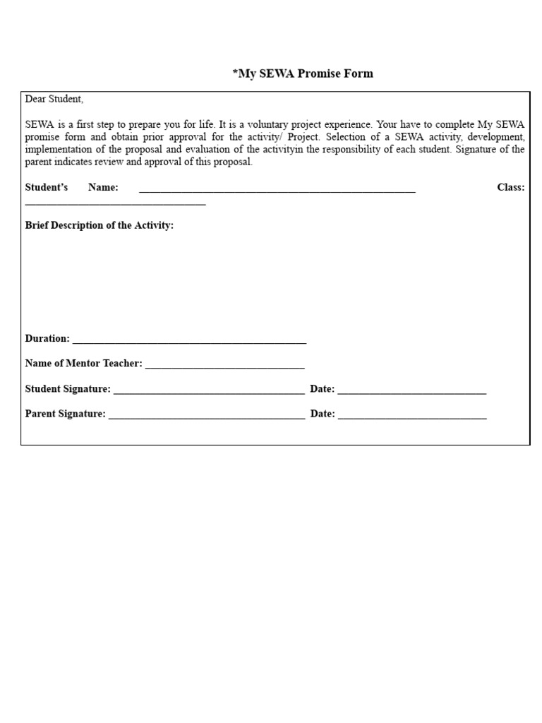 (Template) My SEWA Promise Form (2) Bhumika | PDF