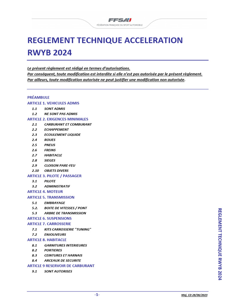 Règlement Technique RWYB 2024 - CD 28.06.2023 | PDF
