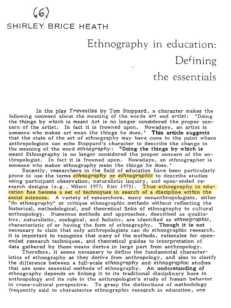 HEATH, 1982 Ethnography in Education Defining The Essentials | PDF ...