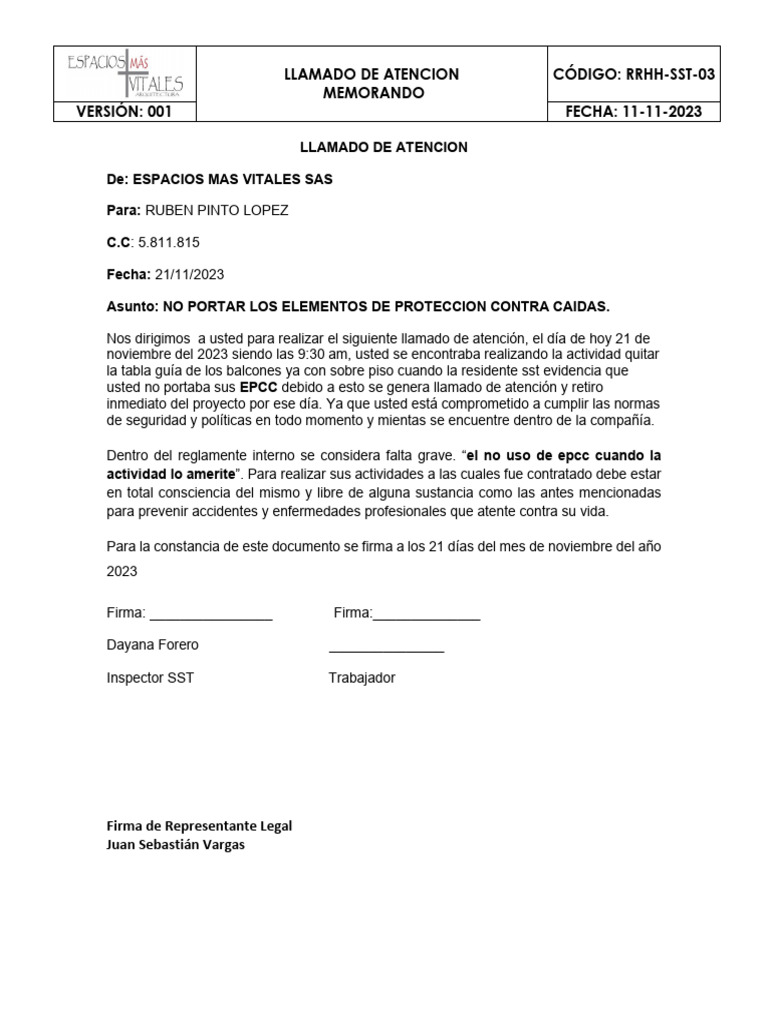RRHH-SST-03 Formatos Llamados de Atencion | PDF | Derecho