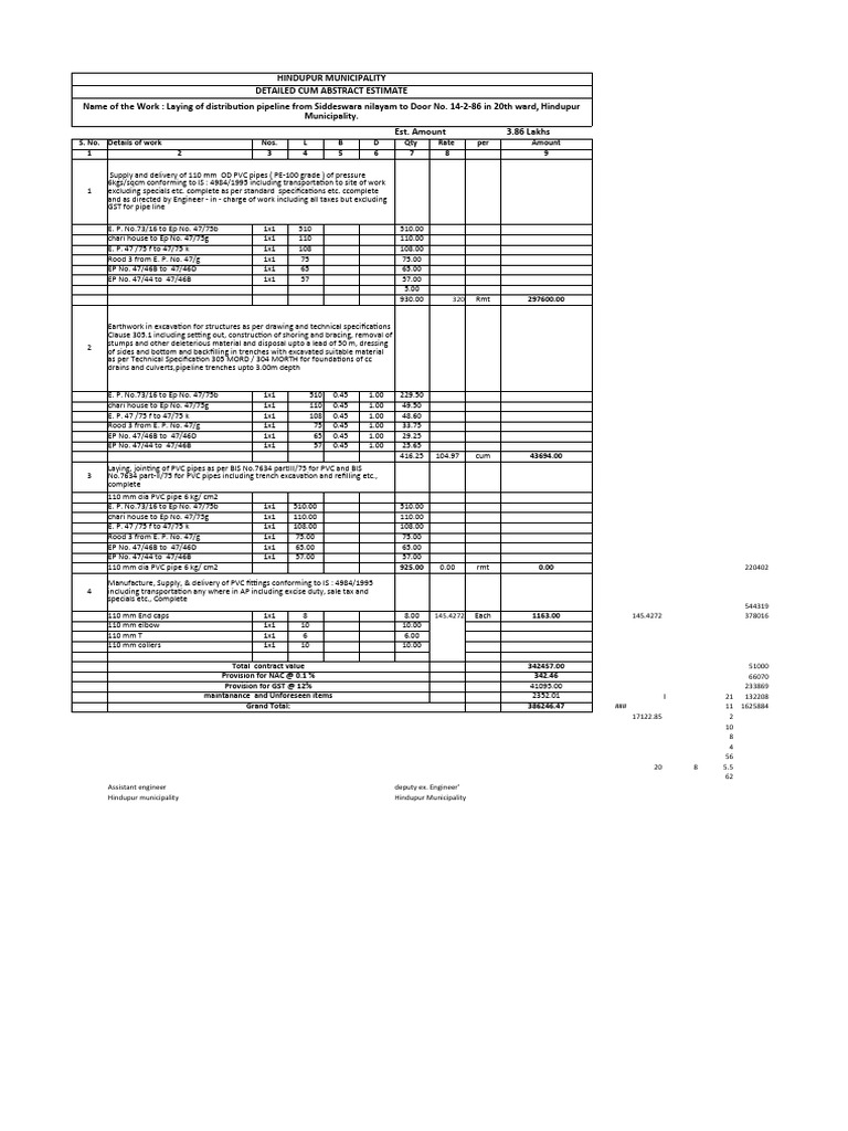 Laying Distribution Pipeline Estimate | PDF | Pipe (Fluid Conveyance ...