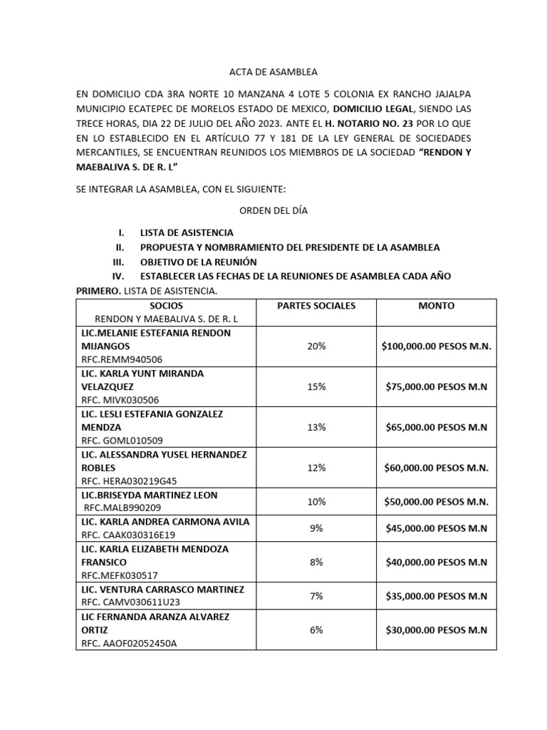 ACTA DE ASAMBLEA | PDF