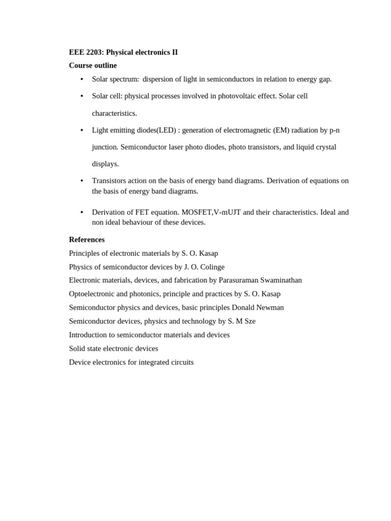 Physical Electronics II Overview | PDF | Electronvolt | Nature