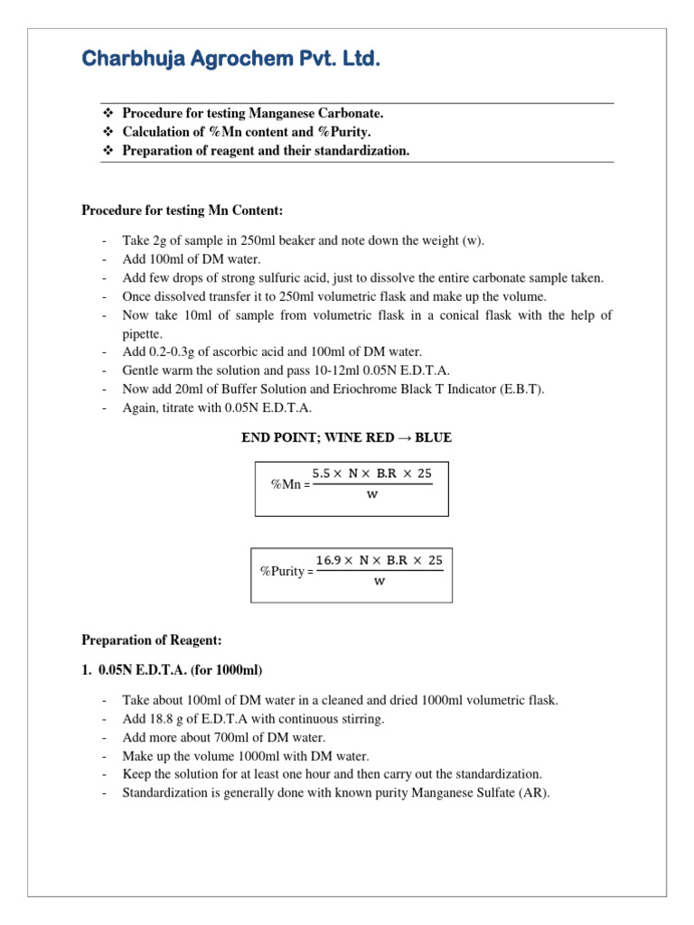 CAPL Maganese Carbonate Testing Method. | PDF
