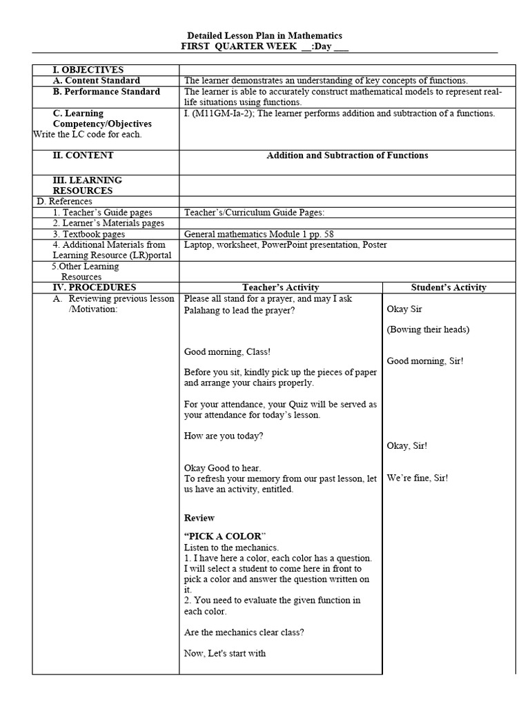 General Math COT | PDF | Function (Mathematics) | Color