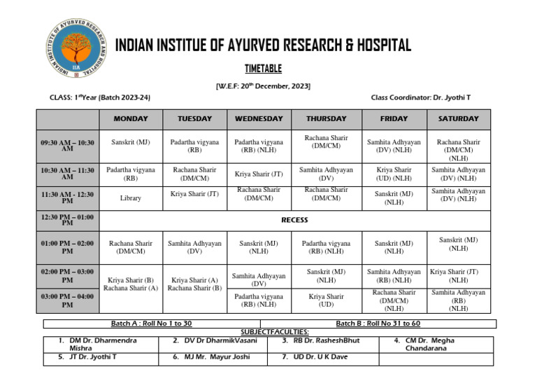 FY New Class Time Table December 2023 | PDF